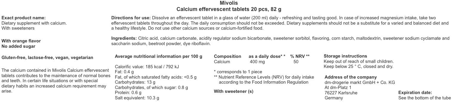 Mivolis Calcium effervescent Tablets – Dietary Supplements 4 Packs x 20 ...